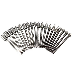 Stone Carving Set Diamond Burrs for Engraving, Grinding, Polishing Stone, Rocks, Jewelry, Glass, Ceramics, Nails Compatible with Dremel Rotary Tools 1/8 inch Shank 20 Pieces Set