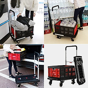 Platform Hand Truck Brake Push Cart Dolly by Rotihomesys, Moving Cart with Wheels Foldable, Utility Cart with 330LB Weight Capacity for Easy Storage and 360 Degree Swivel Wheels (Black)