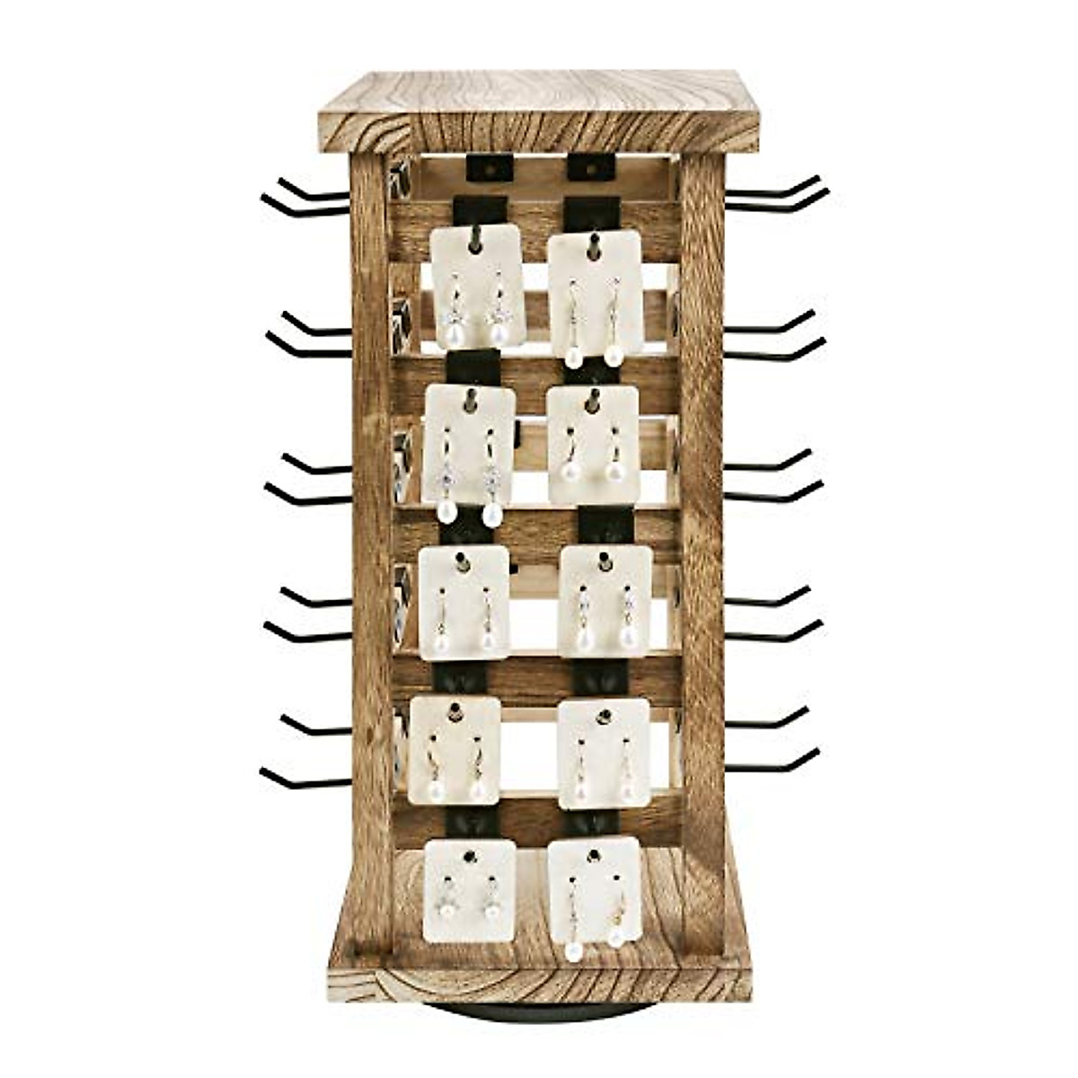 Ikee Design Natural Wood Rotating Jewelry Storage Display with 42 Hooks, Wooden Hanging Accessories Tower, Oak Color, 7.5" W x 7.5" D x 15.9" H