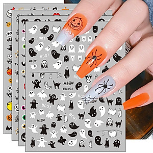 JMEOWIO 8 Sheets Halloween Nail Art Stickers Decals Self-Adhesive Pegatinas Uñas Horror Skull Nail Supplies Nail Art Design Decoration Accessories