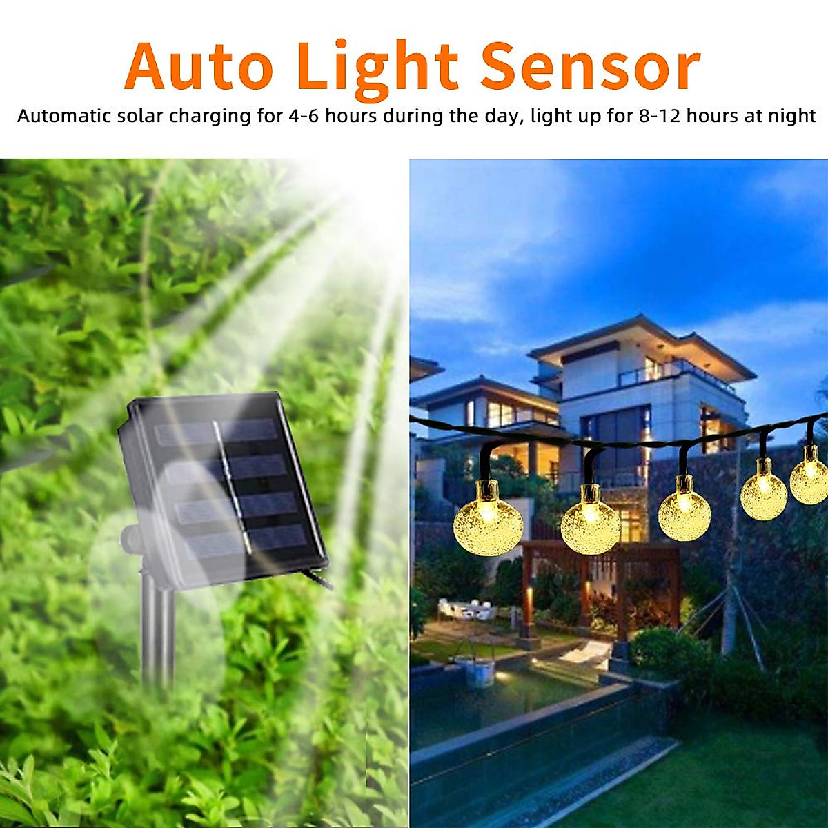 Lenreta 31FT 50LED Solar String Lights Outdoor 8 Modes Waterproof Solar Patio Lights Solar Lights Outdoor Decorative for Garden Yard Home Party Wedding Christmas Garden Solar Lights Patio Lights