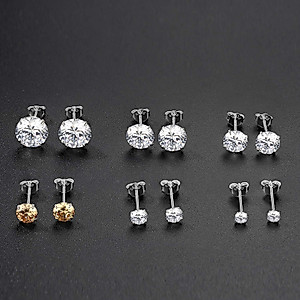 3 Pairs 925 Sterling Silver Cubic Zirconia Stud Earrings Hypoallergenic Earring CZ Cartilage Tragus Earring Sets for Women Men Girls 3mm4mm5mm