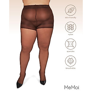 MeMoi Plus Size Curvy Control Top Pantyhose for Women, Comfortable Sheer Pantyhose, Lightweight Womens Stockings - French Coffee 7X