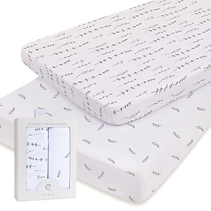 Pack and Play Sheets - 2 Pack Fitted with 100% Jersey Cotton - Pack N Play Mattress Sheets for Boys and Girls, Newborn Essentials (Neutral Forest Grey Floral and Leaves)