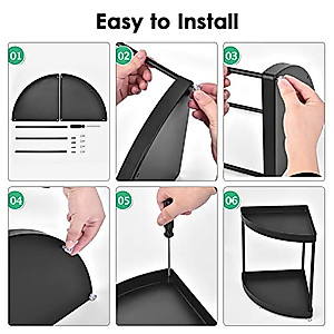 2 Tier Bathroom Countertop Organizer, Corner Storage Shelf Counter Standing Rack Cosmetic Vanity Tray Kitchen Spice Rack, Black