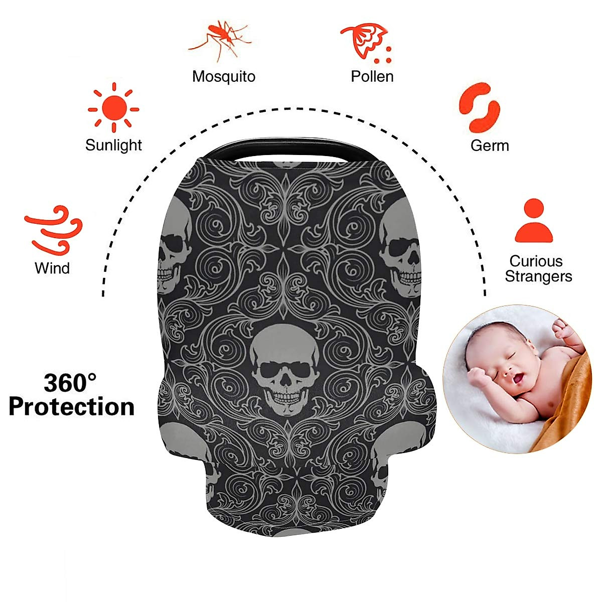Nursing Cover Breastfeeding Scarf Skull Pattern- Baby Car Seat Covers, Stroller Cover, Carseat Canopy (m)