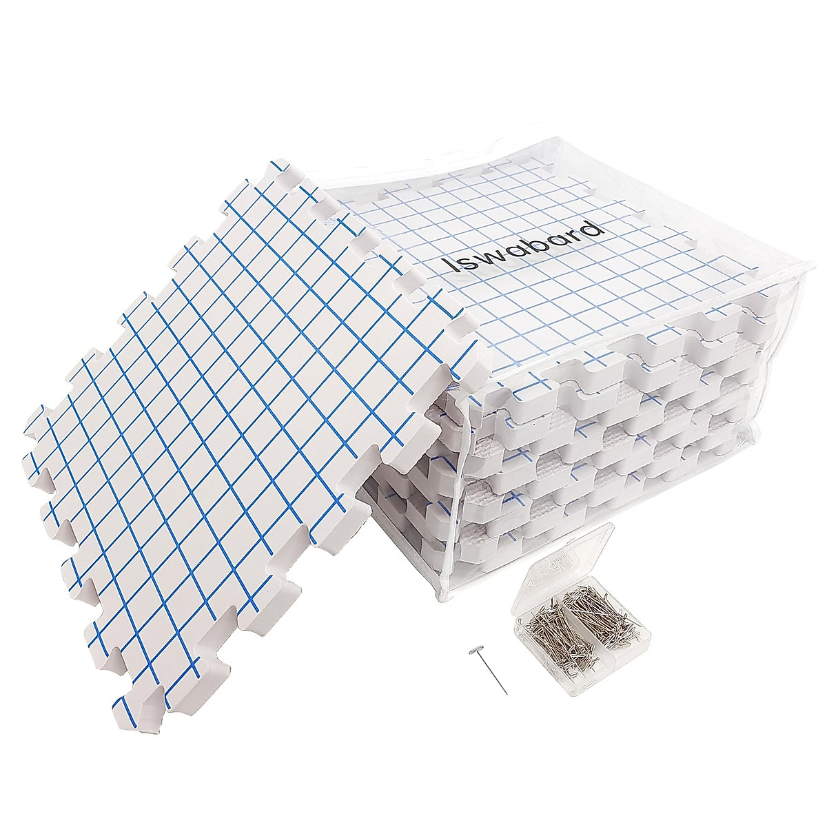 Blocking Mats for Knitting & Crochet Projects Crochet Blocking Board 9 Pack, Thickness 0.7 inches,150 T-Pins and 1 Storage Bag, Blocking Board for Crocheting Knitting Blocking Mats and Pins