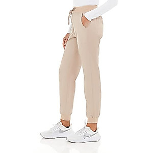 MediChic Mini Marilyn Knit Waist Scrub Joggers Pants with 4-Way Stretch Six Pockets Medical Nursing Slim Tapered Jogger Khaki