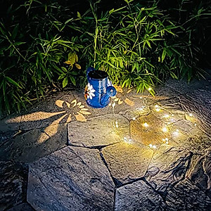Blue Solar Watering Can with Light,Solar Powered Waterfall Lights 1 Pack 60 LED(Includes Shepherd Hook) for Garden,Yard, Path, Christmas Holiday Decoration