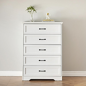 IDEALHOUSE Modern 5 Drawers Dresser, Chest of Drawers Closet Organizers and Storage Clothes, Modern Dressers for Closet Living Room, Kids Bedroom (5 Drawers Dresser, White)