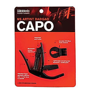 D'Addario Accessories Guitar Capo - NS Artist Dadgad - Simulates dadgad Tuning - Single Hand Use – Integrated Pick Holder and NS Micro Tuner Mounting Bracket - Black