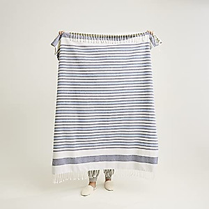 Vera Bradley Women's Recycled Cotton Indoor/Outdoor Throw Blanket, Seaside Stripe Navy - Recycled Cotton, One Size