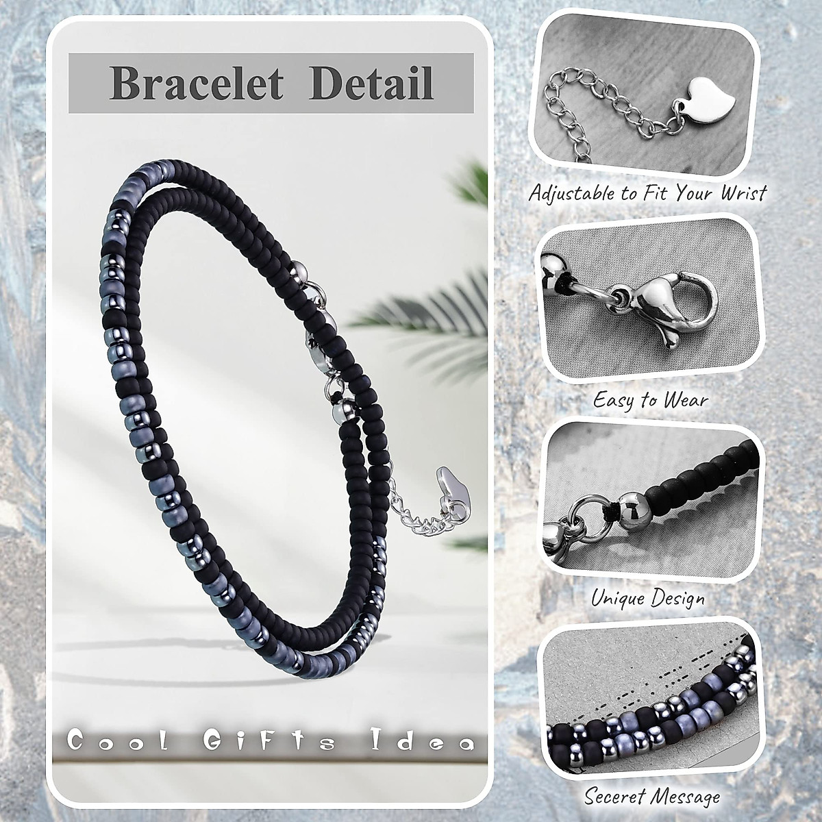 Btysun Morse Code Bracelets Gifts for Mom from Daughter Birthday Gifts for Daughter Secret Message Black Bead Retirement Graduation Birthday Jewelry