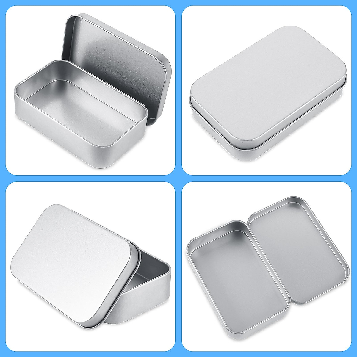 RHBLME 40 Pack Small Tin Box with Lid, 3.74" x 2.36" x 0.9" Metal Tin Box Container Mini Portable Small Storage Container Kit with Lid for Home Storage, DIY Craft Tools Storage