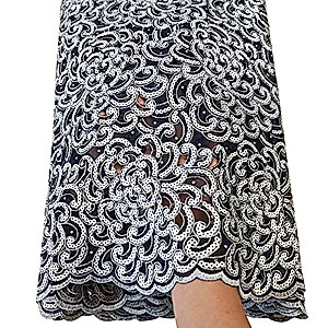 Bestway Lace Sequins African Net Lace Fabric French Floral Embroidered Fabric Rhinestones Nigerian Wedding Asoebi Dress Material 5 Yards (Ashy Grey)