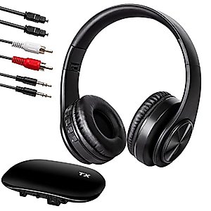 ASTSH Wireless Headphones for TV Watching with 2.4GHz RF Transmitter, Folding Over Ear Headset for Seniors Support Optical RCA AUX, No Delay, 100ft Wireless Range