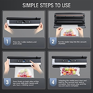Vacuum Sealer Machine - 8 in 1 Food Vacuum Sealer Machine with Build-in Cutter Automatic Air Sealing System LED Indicator for Food Storage Dry and Moist Food Modes with 15Pcs Seal Bags Kit (Black)
