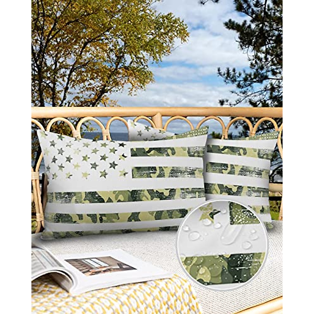 Funnywall88 Waterproof Throw Pillow Covers Set of 2 Camo Couch Pillow Cases Outdoor Sofa Cushion Cover Home Decor for Bed Living Room, 20" x 12"