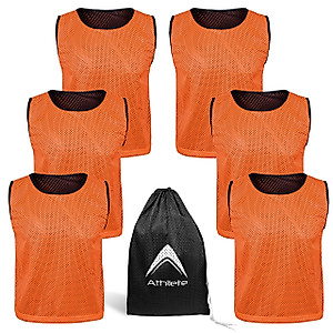 Athllete Reversible Basketball Jersey (Set of 6 + Free Carry Bag) Basketball Jerseys, Youth Basketball Jersey (Flame Orange/Black 6 Jerseys, Small)