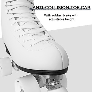 Roller Skates for Women with PU Leather High-top Double Row Rollerskates, Unisex-Adult Indoor Outdoor White Derby Skate Size 7 with Adjustable Fast Braking for Beginner