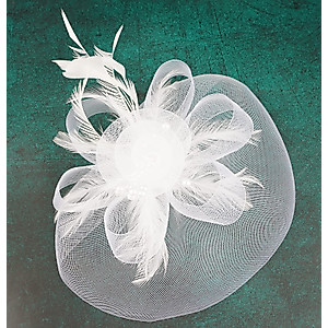 Cizoe Tea Party Fascinator Hats for Womens 50s Headwear with Veil Flower Cocktail Wedding Church Kentucky Derby Hat(02-white)
