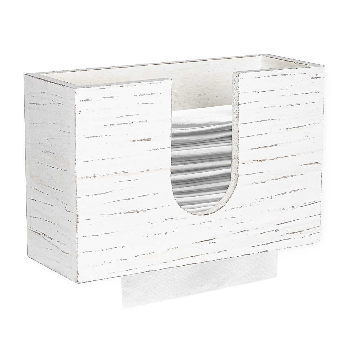 Ilyapa Wood Paper Towel Dispenser - Rustic Farmhouse White Wooden Multifold Hand Towel Holder