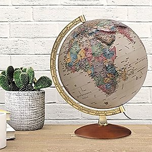Waypoint Geographic Athens Relief Globe, 12" Illuminated Antique Ocean-Style World Globe with Raised Relief, Up-to-Date Reference Globe, Decorative Globe for Home and Office Decor