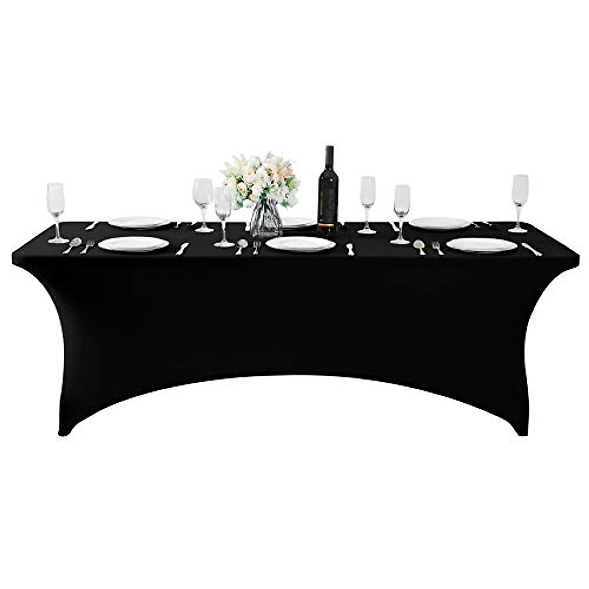 Hezuzo 2Pack Spandex Table Cover for 6Ft Table Universal Fitted Stretch Tablecloth for Party, Banquet, Wedding and Events-Black