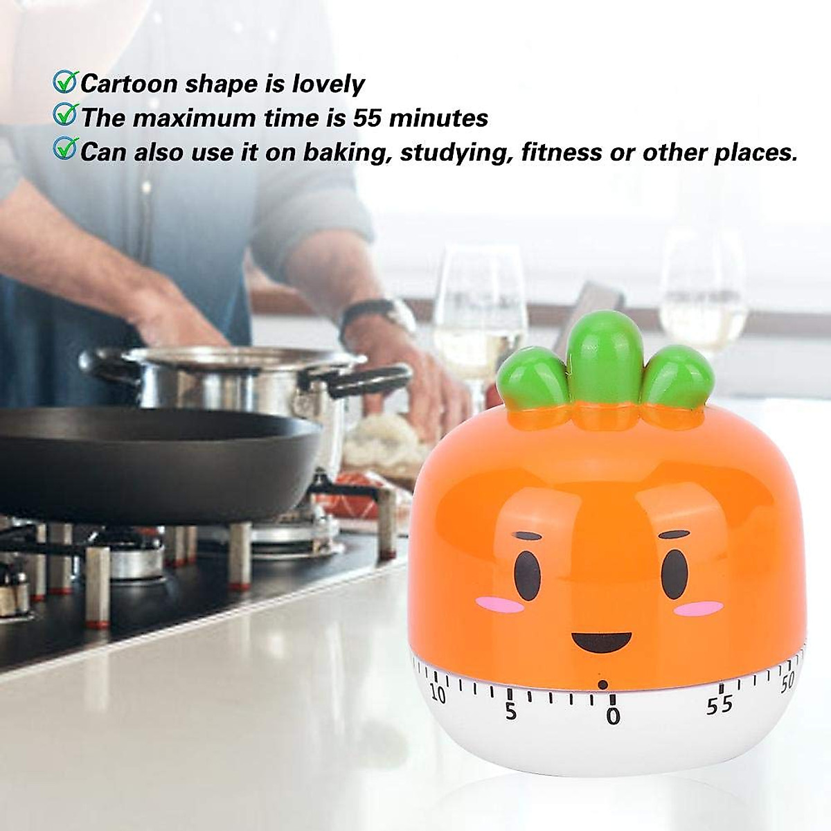 Fdit Cute Cartoon Machinery Timers Mechanical Kitchen Cooking Timer Clock Alarm Reminder Timepiece Kitchen Utensil(Orange)