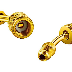 R410a Charging Vacuum Port Adapter Brass Converter with Thimble 5/16 Inch Female Quick Coupler to 1/4 Inch Male Flare for Mini Split System Air Conditioner HVAC Refrigeration Service (1 Pack)