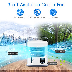 3 in 1 Personal Air Conditioner Fan for Office - Mini Portable AC Evaporative Air Cooler Fan w/Auto Timer, Adjustable Wind Direction, 18 Oz Large Water Tank, Low Noise, Ideal for Small Room Indoor