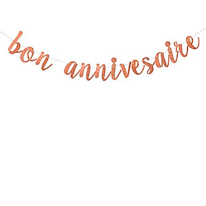 Rose Gold Bon Anniversaire Banner-Anniversaire Party Decorations Supllies-Birthday Party Sign Decors