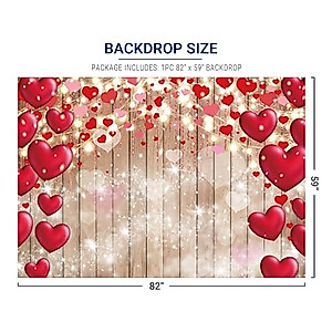 Allenjoy 82" x 59" Valentine's Day Photography Backdrop Rustic Wood Glitter Lights Red Love Heart Background for Mother's Day Wedding Bridal Shower Party Decor Banner Portrait Photo Studio Props