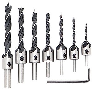 GDFYMI 7Pcs Countersink Drill Bit Set, Brad Point Drill Bit Set, Drill Bits for Metal, Counter Sinker Drill Bit Set, Self Centering Drill Bit, Reamer Set Chamfering Tool with Hex Wrench, 3-10 mm