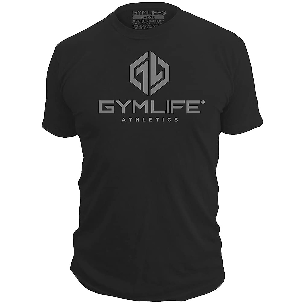 Gym Life Men's Power Up Athletic Performance Short Sleeve Workout T-Shirt, Black (LARGE)