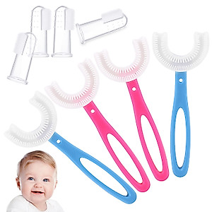 WXJ13 8 Pack Kids U Shaped Toothbrush with Baby Finger Toothbrush Infant & Toddler Toothbrush Soft Babies Toothbrushes Silicone Brush Head Whitening Massage Toothbrush U-Type Toothbrush