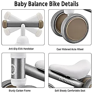 Baby Balance Bike Toys for 12-36 Months Kids Toy Boy and Girls Gifts Toddler Best First Birthday Gift Children Walker No Pedal Infant 4 Wheels Bicycle (Classic, Sliver)