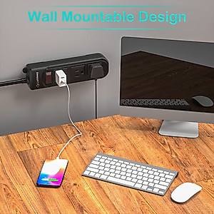 Loitinsy Outdoor Power Strip Weatherproof, Waterproof Flat Plug with 3 Outlets, 6.5 FT Extension Cord, Overload Protection and Shockproof, Suitable for Home and Outside, Wall Mountable, Black