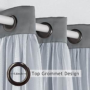 BONZER White Sheer Tulle Overlay Blackout Curtains Grommet Top Mix and Match Curtains for Living Room, Cloud Grey, 52x95 Inch, Set of 2 Panels