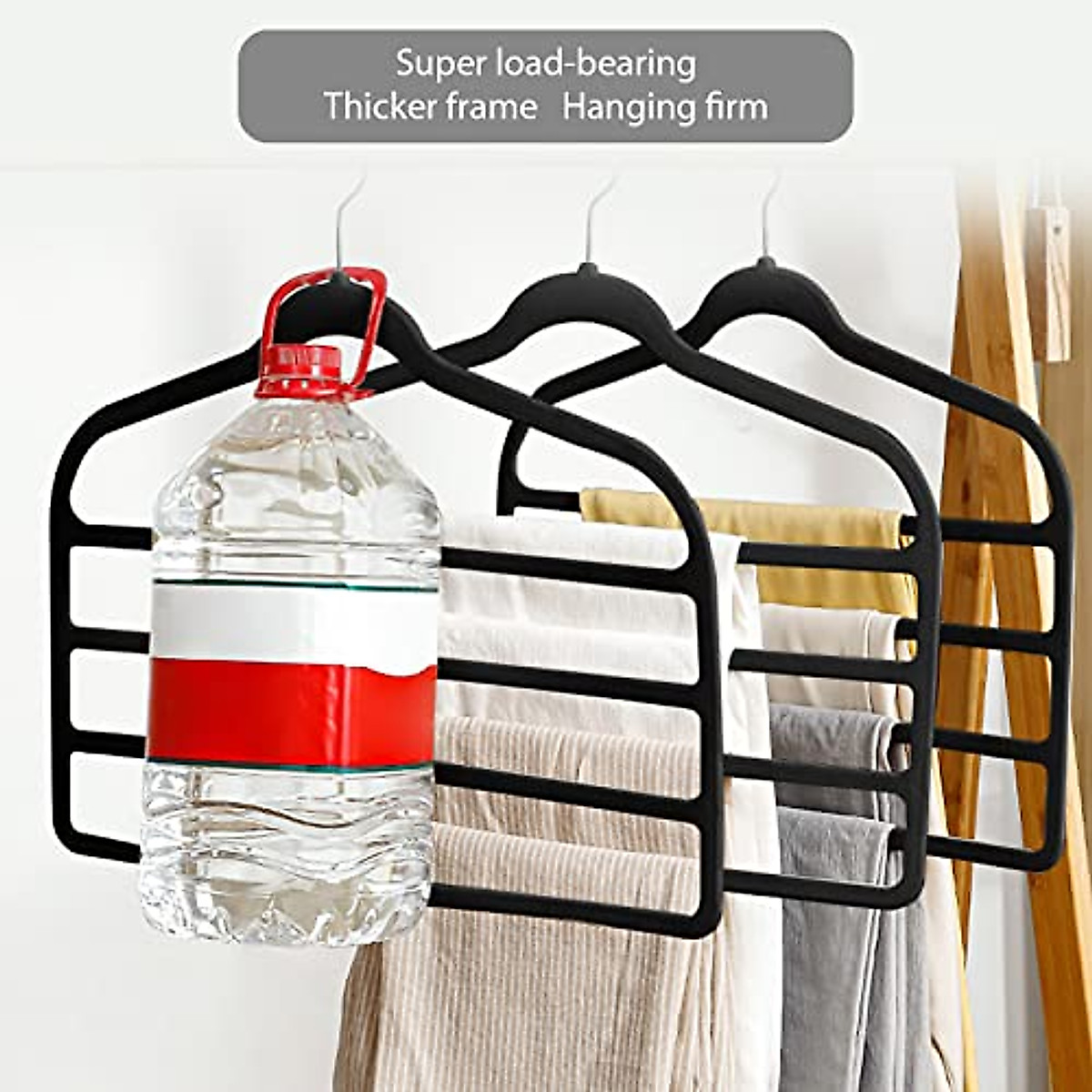 DCQRY 5Pcs Velvet Pants Hangers Space Saving 4 Tier Non Slip Jeans Hangers Multi Layer Clothes Hangers Closet Pants Organizer for Pants Jeans Trousers Scarf