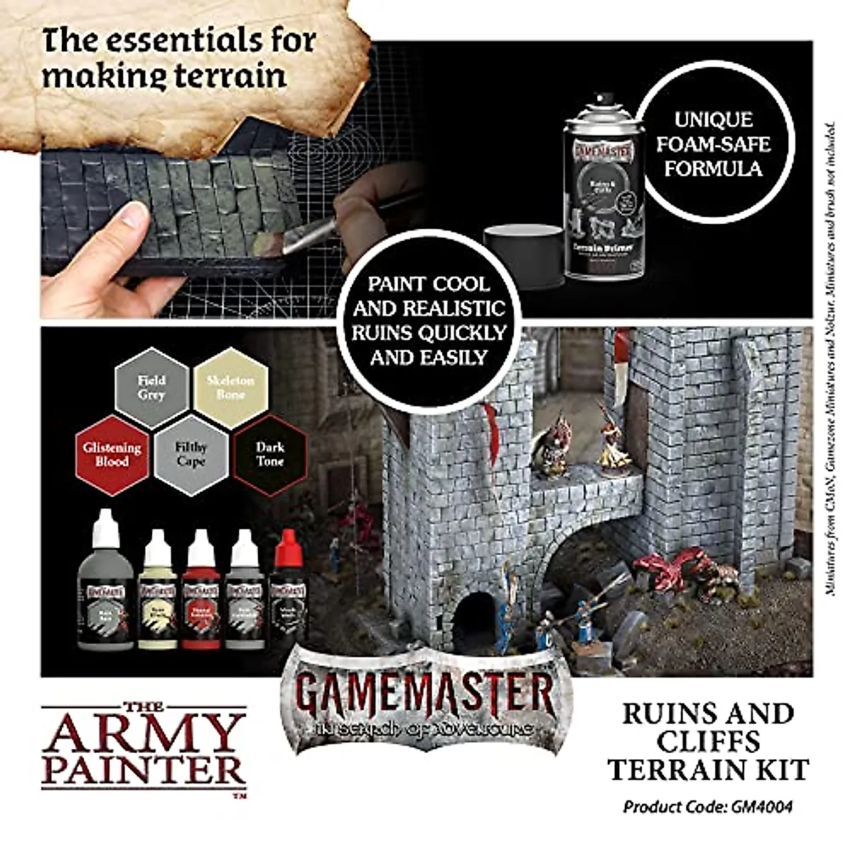 The Army Painter Terrain Paint Set with 5 Terrain Paint, 1 Spray, Basing Materials Gamemaster (Ruins & Cliffs Terrain Paint Beginner Set)