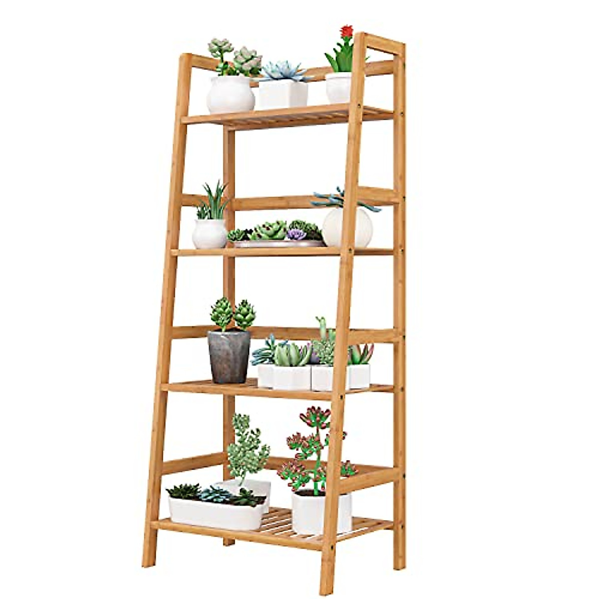 SHUANGZ Bamboo Bookcase 4-Tier, Multifunctional Bathroom Ladder Shelf Plant Flower Stand Rack Display Storage Organizer Shelves, Natural ZZSC