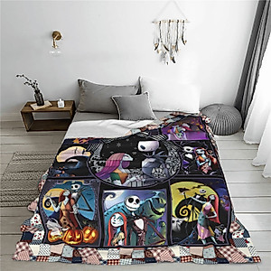 Ennankob Christmas Cartoon Nightmare Throw Blankets Soft Warm Micro Fleece Blanket Novelty Home and Collectible Holidays Party All Seasons for Kids Aldults 50''X40'', Black 3
