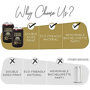 Cheers and Beers to 30 Years Can Coolers, 30th Birthday Party Coolies, Set of 12, Black and Gold Can Coolers, Perfect for Birthday Parties, Birthday Decorations…