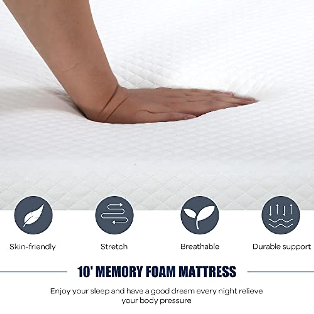 NChanmar 10 Inch Gel Memory Foam Mattress Pressure Relieving, Cooling Gel Foam, CertiPUR-US Certified, Bed-in-a-Box, White