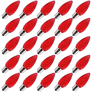 25 Pack C9 Led Replacement Christmas Light Bulb, C9 Shatterproof Led Bulb for Christmas String Light, E17 Intermediate Base, Commercial Grade Dimmable Bulbs, Red
