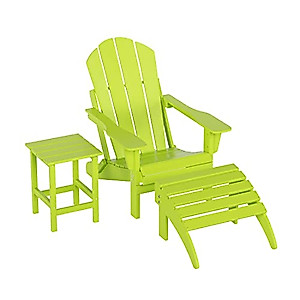 WestinTrends Malibu Outdoor Lounge Chairs, 3-Pieces Adirondack Chair Set with Ottoman and Side Table, All Weather Poly Lumber Patio Lawn Folding Chair for Outside Pool Garden Backyard, Lime
