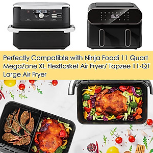 BYKITCHEN Air Fryer Silicone Liners for Ninja Foodi 11 Quart/Topzee 11-QT Large XL MegaZone FlexBasket Air Fryer, 2pcs Air Fryer Dual Liners & 1pcs Large Airfryer Liners for 11-qt Megazone