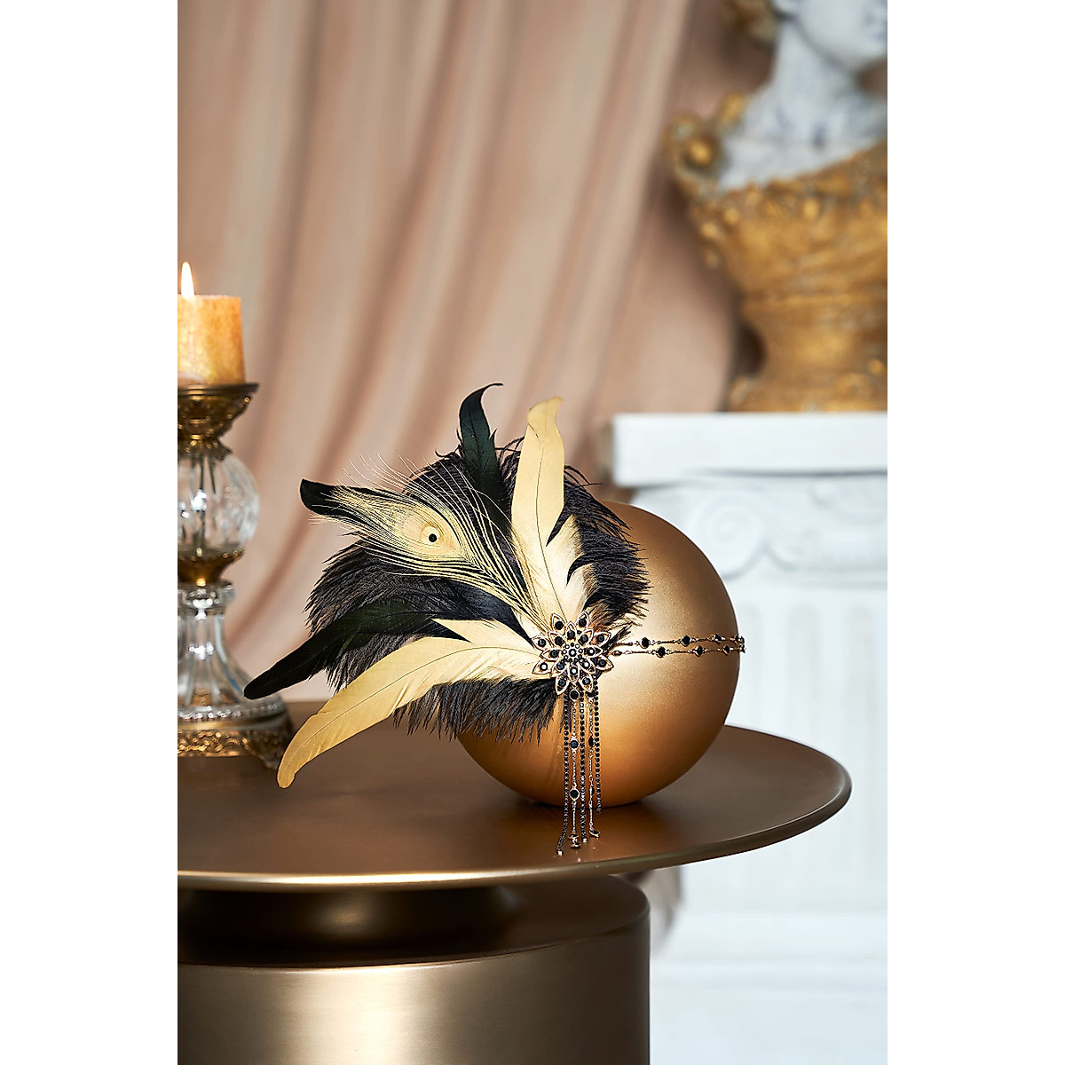 BABEYOND 1920s Women Feather Crystal Headband 20s Flapper Gatsby Headpiece