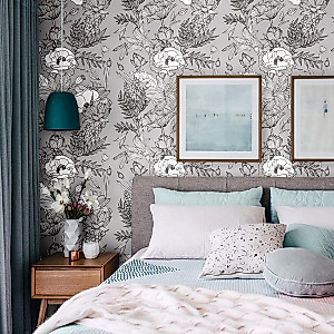 Blooming Wall Elegant Modern Lotus Lily Leaf Peel and Stick Wallpaper Self-Adhesive Prepasted Wallpaper Wall Mural Wall Décor